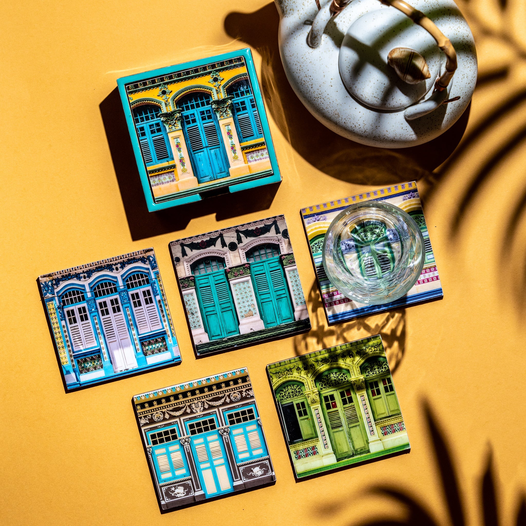 Iconic Shophouses Collection Coasters Aquamarine - GoSingapore